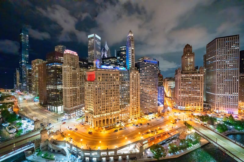 Night View of Chicago Skyscrapers from City Rooftop Editorial Image ...