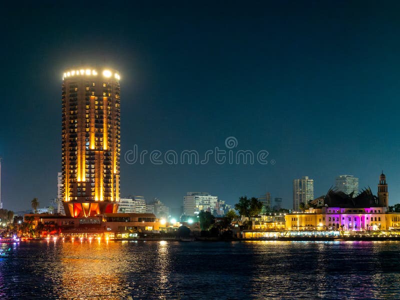 Night View of the City of Cairo Form a Boat on the Nile River , Egypt ...
