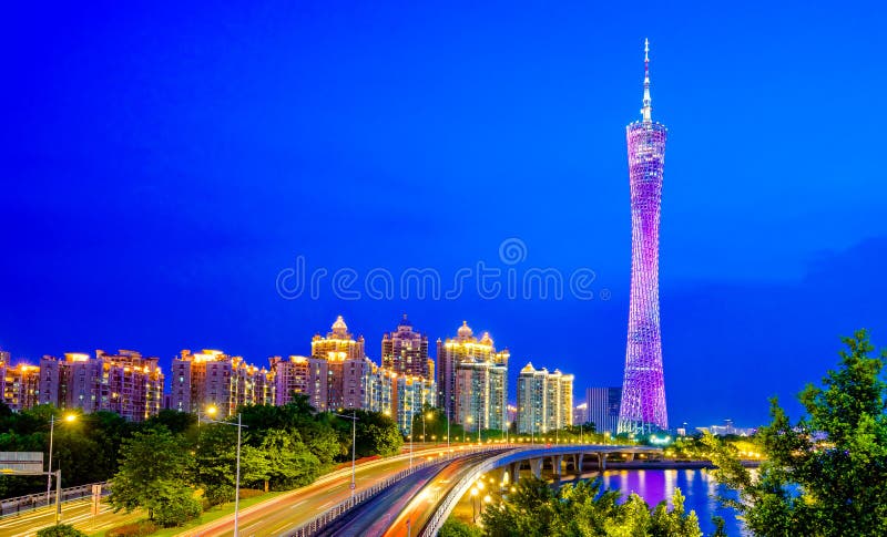 Night View in City of Guangzhou China Editorial Photography - Image of ...