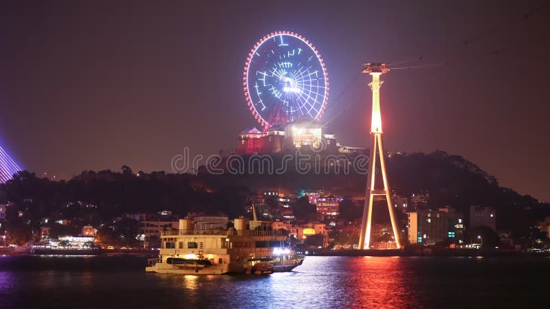 The Bai Chay Bridge in Ha Long, Vietnam. Traffic at Night Stock Footage ...