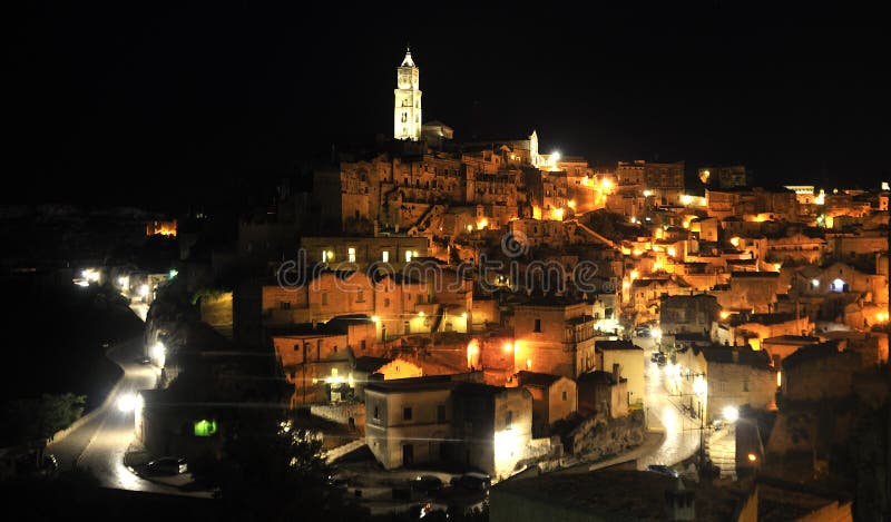 Night View of the City of Matera Stock Image - Image of european ...