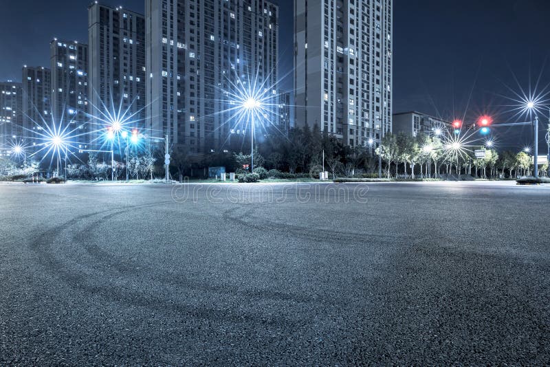 Night View of City Road Intersection Stock Illustration - Illustration ...