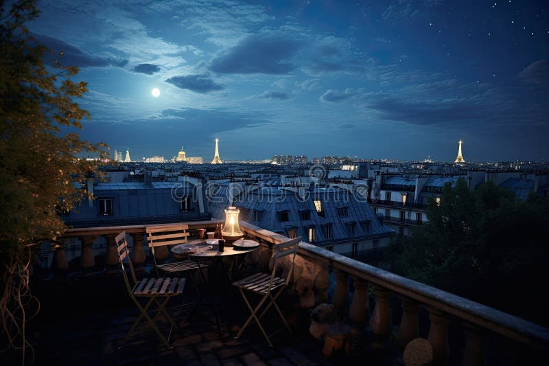 Night View of the City from the Roof of a Building in Paris, AI ...