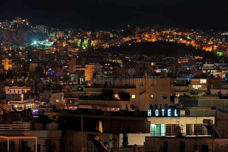Night Cityscape of Athens, Greece Editorial Image - Image of high ...