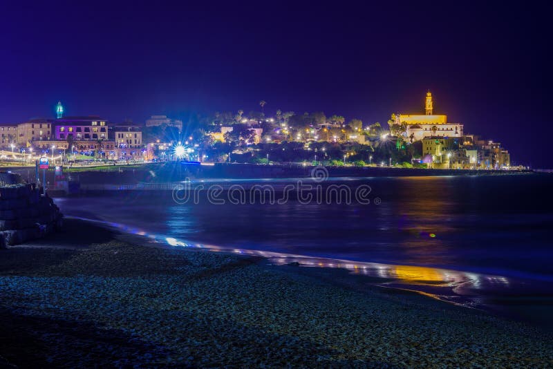 Night View of the Coast, and Old Jaffa,. Tel-Aviv Editorial Image ...