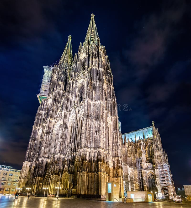 Night View of Cologne Cathedral - Germany Stock Photo - Image of ...