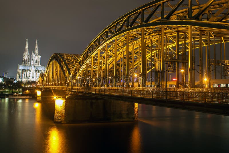 Night view of Cologne stock image. Image of bright, embankment - 32348431
