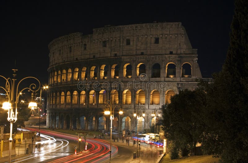 Night View of the Colosseo in Rome Stock Photo - Image of forum ...