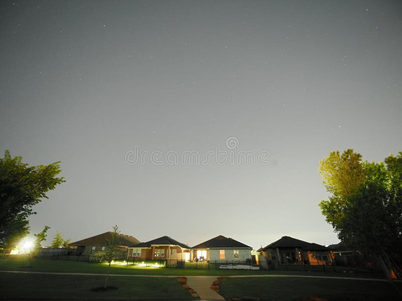 Night View of a Community Area with a Starry Sky Stock Image - Image of ...