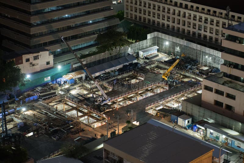 Night View of a Construction Site Editorial Photography - Image of high ...