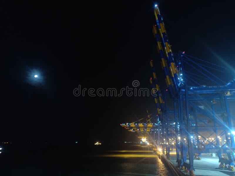 Night View of Container Port Stock Image - Image of port, darkness ...