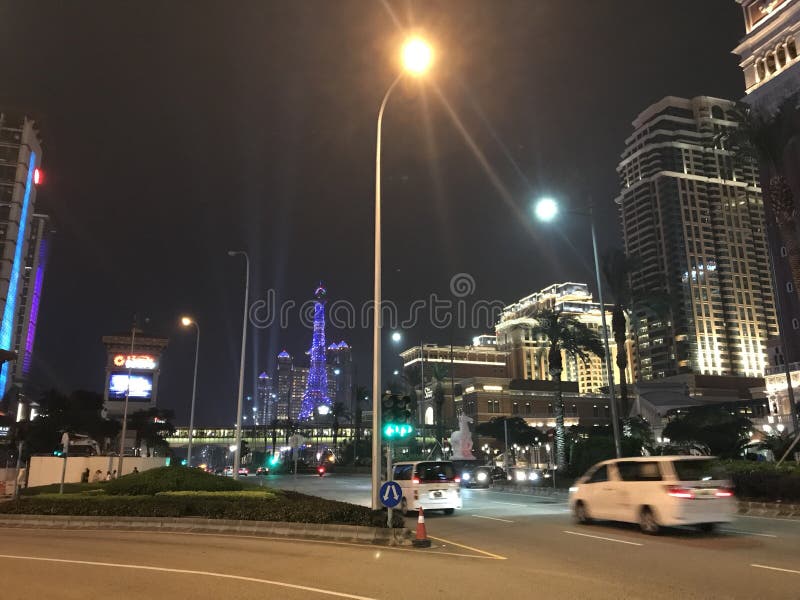 View of Cotai Strip Casino Resorts in Macau City at Night Editorial ...