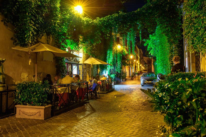 Night View of Cozy Street in Rome Editorial Photography - Image of ...
