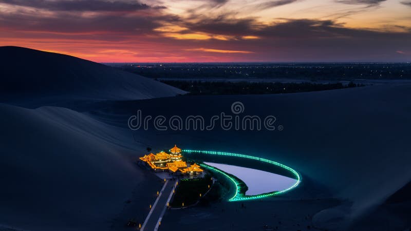 Crescent Spring, Dun Huang, China Stock Image - Image of huang, morning ...