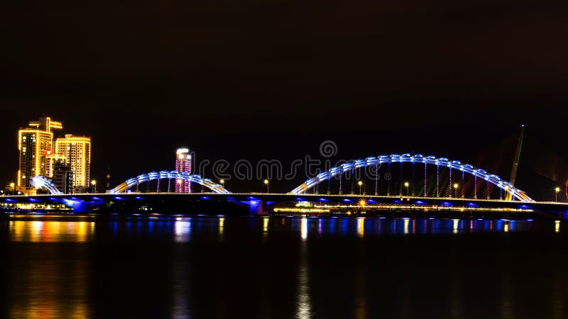 Dragon Bridge in Da Nang City at Night Stock Image - Image of darkness ...