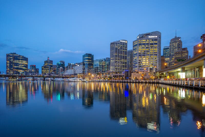 Night View of Darling Harbor in Sydney, Australia Stock Photo - Image ...