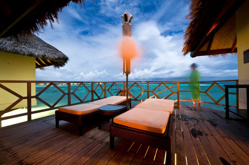 Over Water House and Swimming Pool in Beach Resort Stock Photo - Image ...