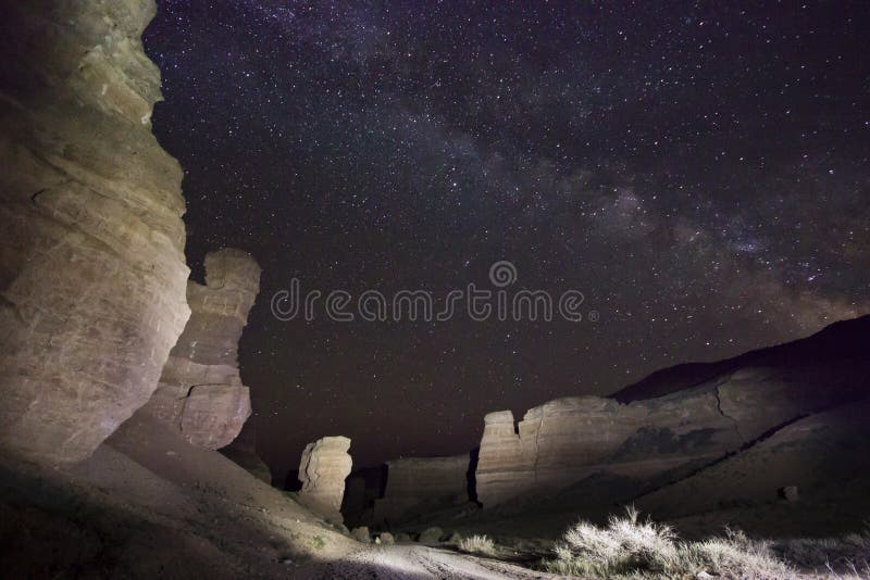 Night View of Desert Canyon with Big Rocks Stock Photo - Image of ...