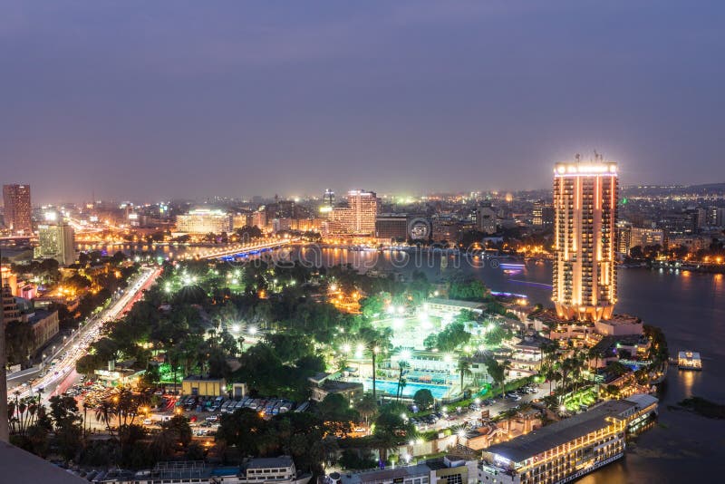 Night View of Downtown Cairo and the Nile River Editorial Stock Image ...