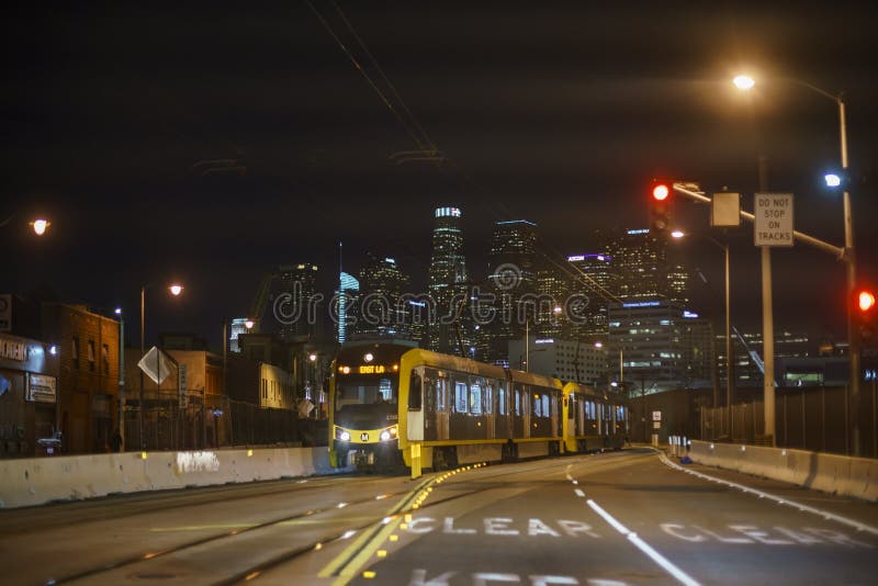 Night View of Downtown Skyline with Metro Editorial Photo - Image of ...