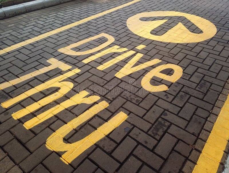 Night View of Drive Thru Lane with Road Marking Stock Image - Image of ...