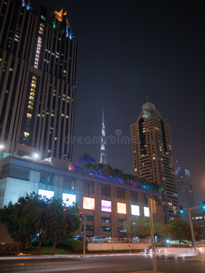 Night View of Dubai Downtown with Skyscrapers. Editorial Photo - Image ...