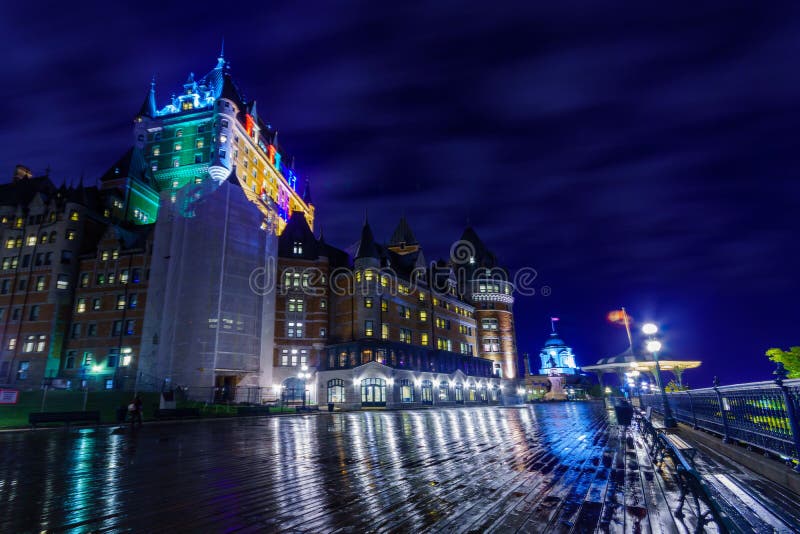 Night View of Dufferin Terrace and Chateau Frontenac, Quebec City Stock ...