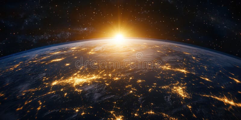 Night View of Earth with Glowing Lights Stock Photo - Image of ...