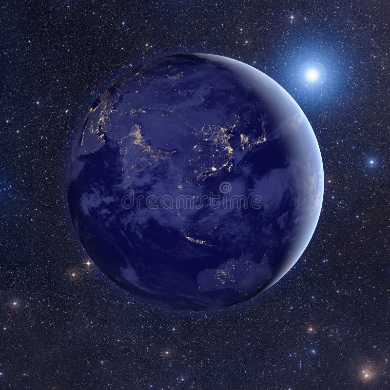 Night View of the Earth Planet Isolated on White Background. Stock ...