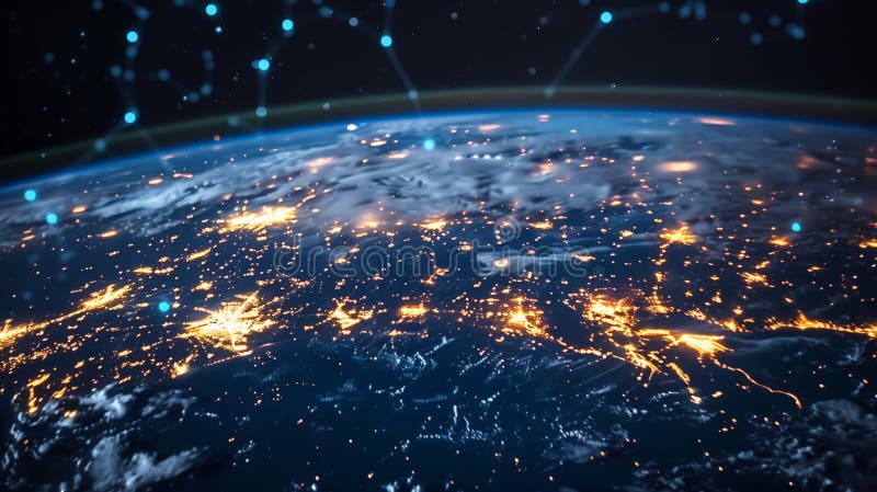 Satellite Constellation Network Connecting Cities at Night Stock Image ...
