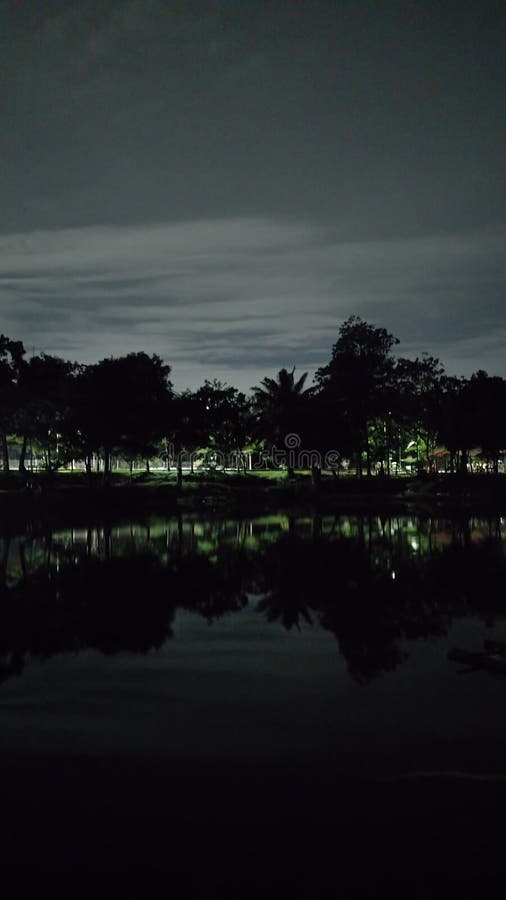 Night View on the Edge of the Lake Stock Photo - Image of lake, night ...
