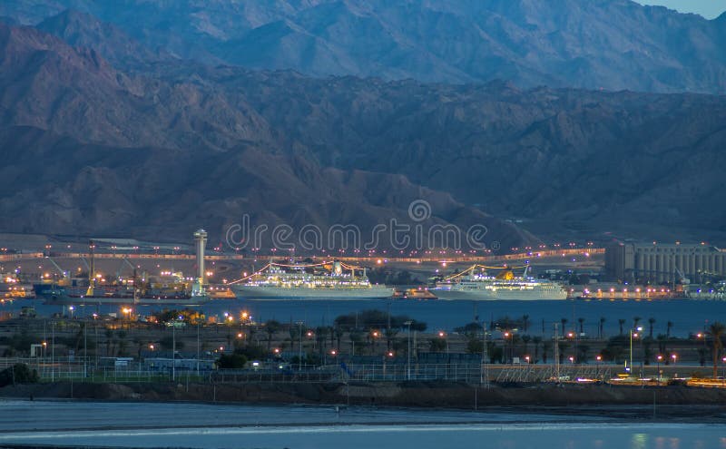 Night View on Eilat and Aqaba Stock Photo - Image of negev, panorama ...