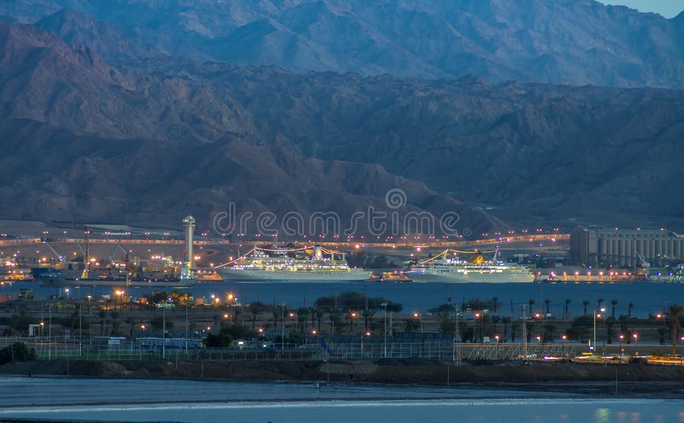 Night View on Eilat and Aqaba Stock Photo - Image of negev, panorama ...