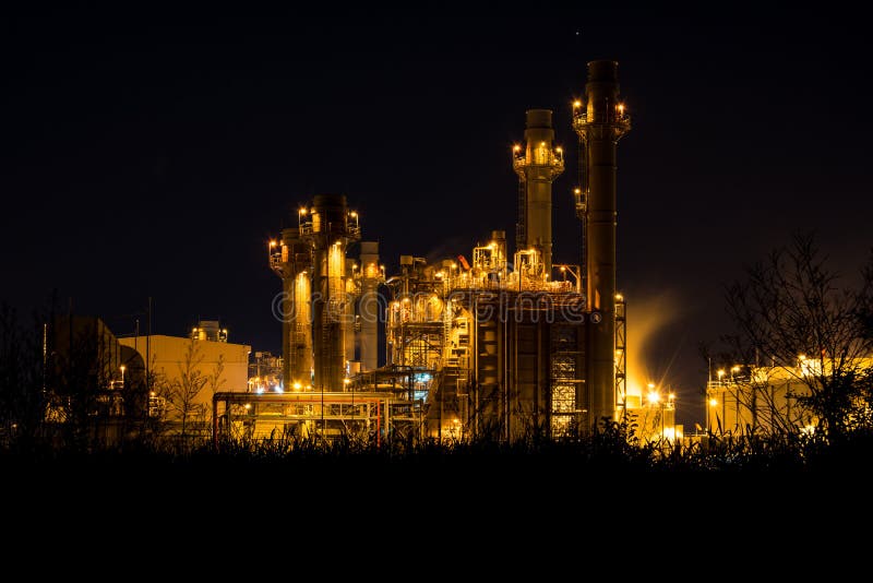 Night View at Energy Electrical Plant Stock Photo - Image of evening ...