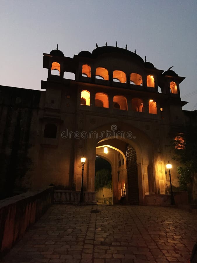 Night View of the Entrance of Samode Fort Stock Image - Image of ...