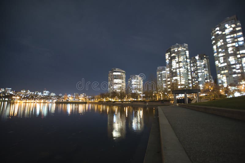 Night View of False Creek. Vancouver Canada Stock Photo - Image of ...
