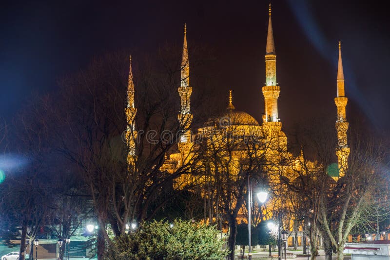 Night View of the Famous Blue Mosque in Istanbul. Turkey Stock Photo ...