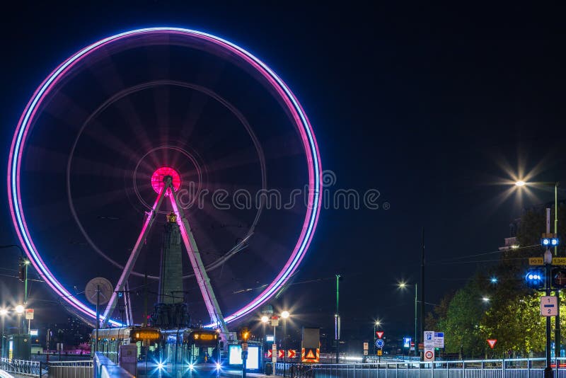 Night View of the Ferris Wheel. Stock Photo - Image of horizon ...