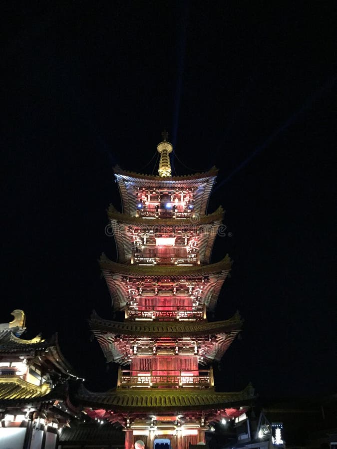 Night View of Flower Town in Stock Photo - Image of town, tower: 95118506