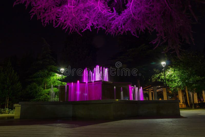 Night View of the Fountain in the Park of Podgorica. Montenegro Stock ...