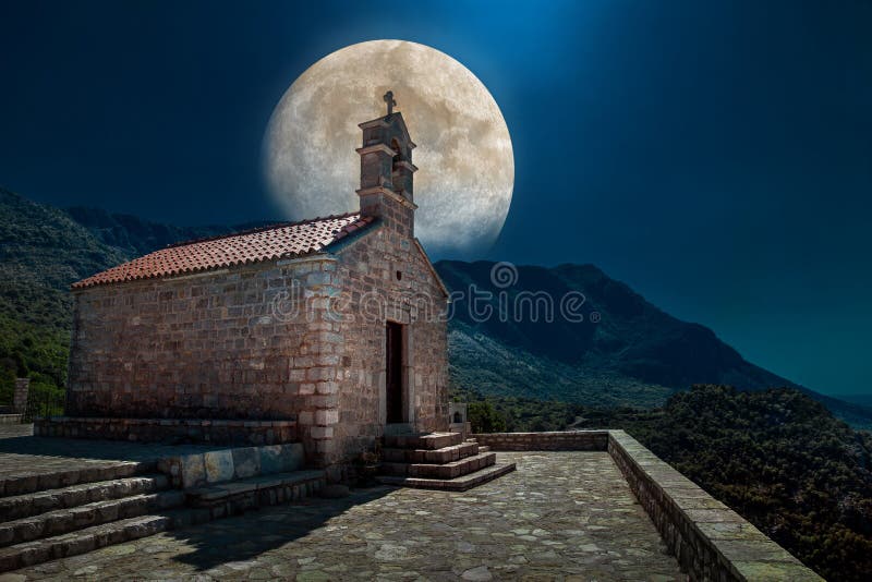 Night View of Full Moon Over the Castle Stock Image - Image of shadow ...
