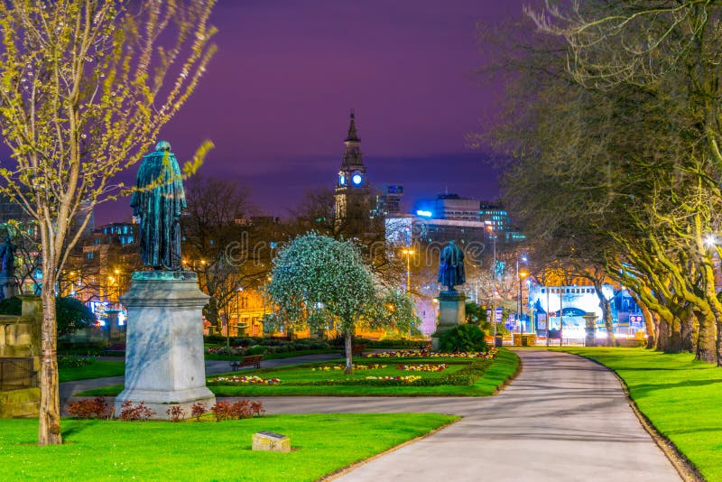 Night View of Garden of Saint John in Liverpool, England Stock Photo ...