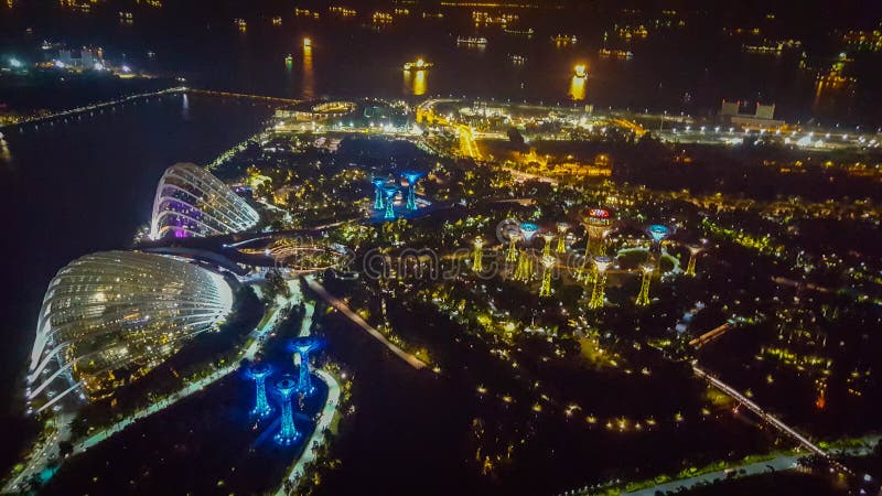Night View of Gardens by the Bay Stock Image - Image of marina, evening ...