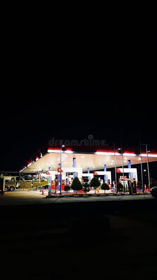 Night View of Gas Station Lights Stock Photo - Image of night, station ...