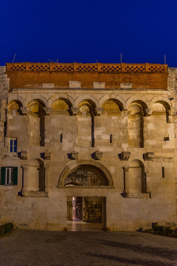 Night View of the Golden Gate of Diocletian Palace in Split, Croatia ...