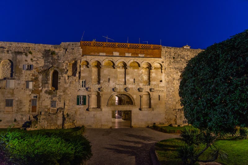 Night View of the Golden Gate of Diocletian Palace in Split, Croatia ...