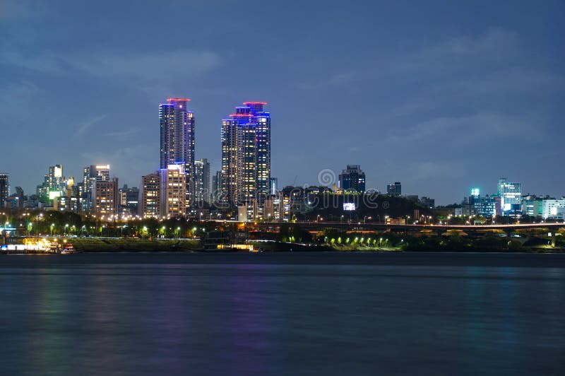 Night View of the Han River in Seoul Stock Image - Image of landmark ...