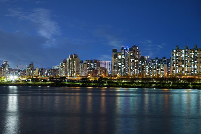Night View of the Han River in Seoul Stock Photo - Image of downtown ...