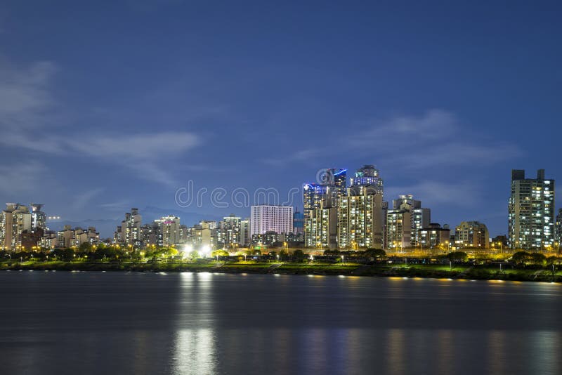 Night View of the Han River in Seoul Stock Image - Image of night ...