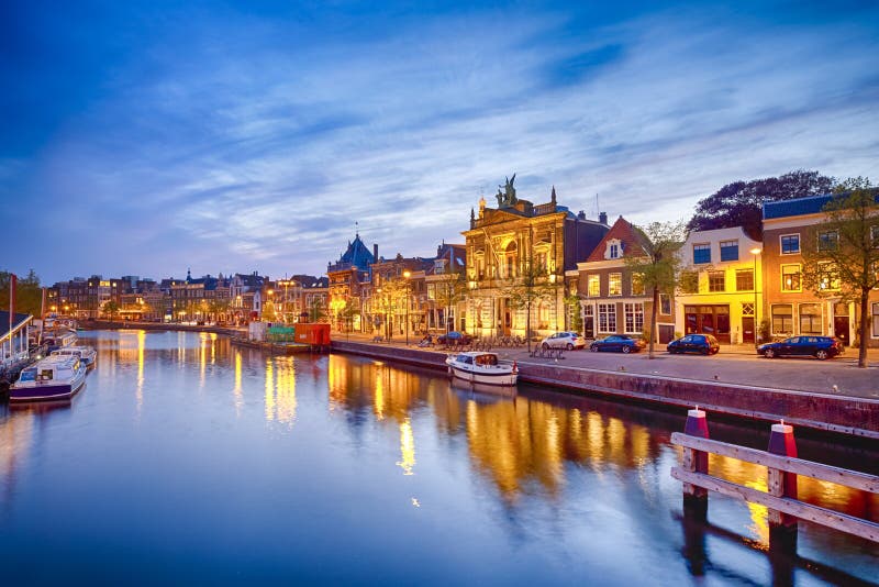Night View of Harlem Sight on Spaarne River on the Background at ...